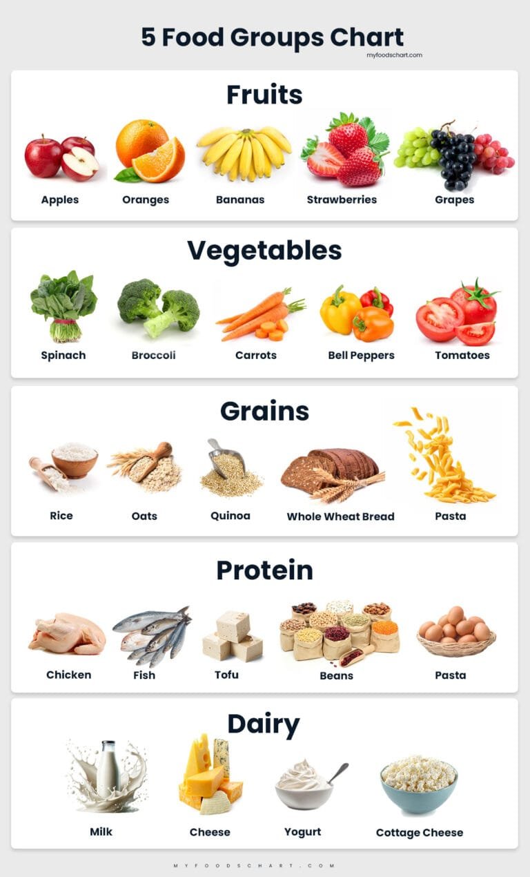 Food Groups Chart | 5,6,7 and 12 Main Food Groups